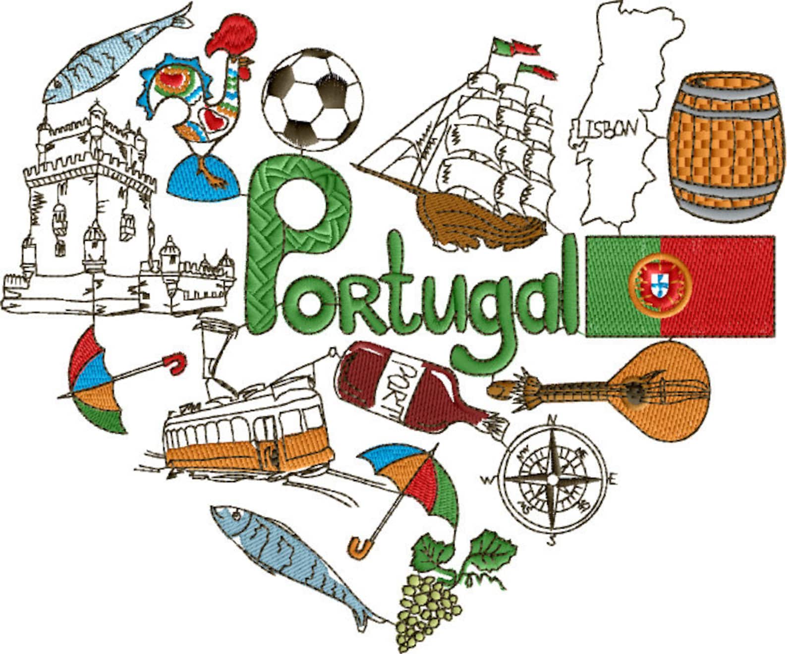 I Love Portugal Machine Embroidery Design 3 Sizes 5 X 7-inch | Etsy