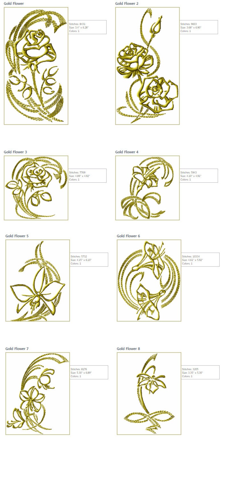 Gold Flowers 20 Machine Embroidery Designs for 5"x7" Hoop, D2117 - Etsy