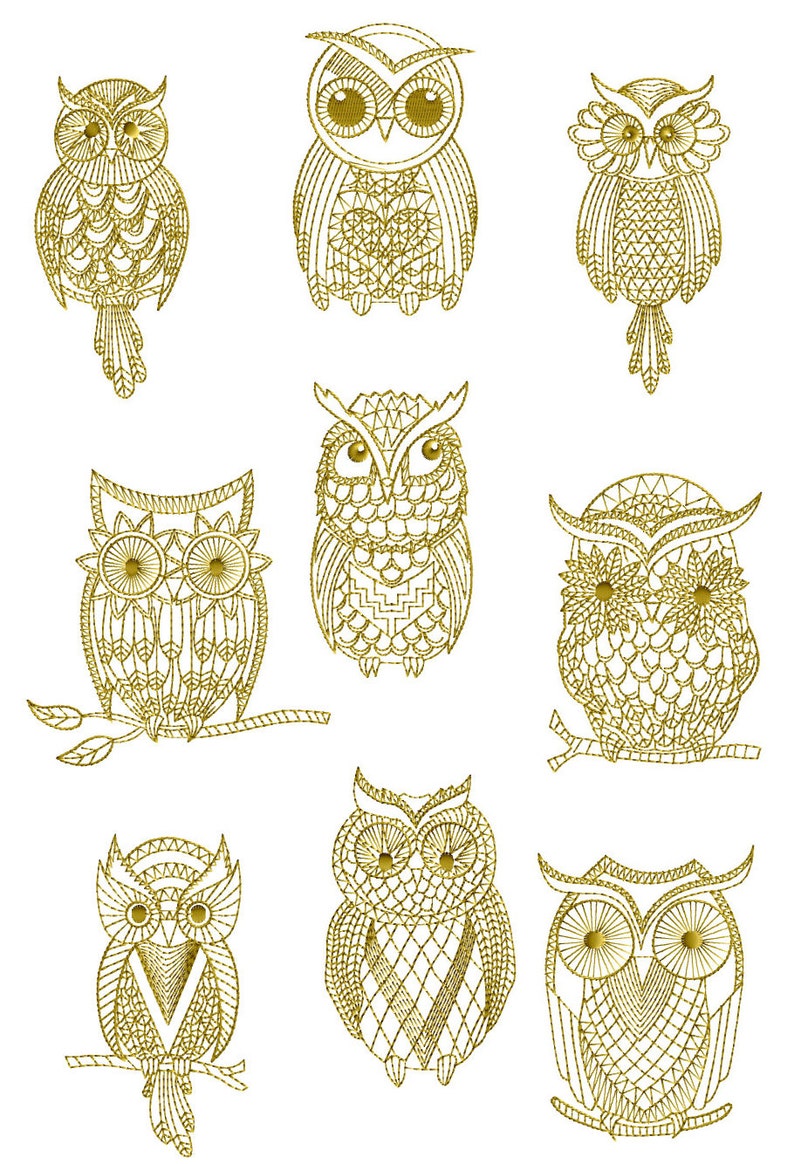 Golden Owls 9 Machine Embroidery Designs for 4x4 | Etsy
