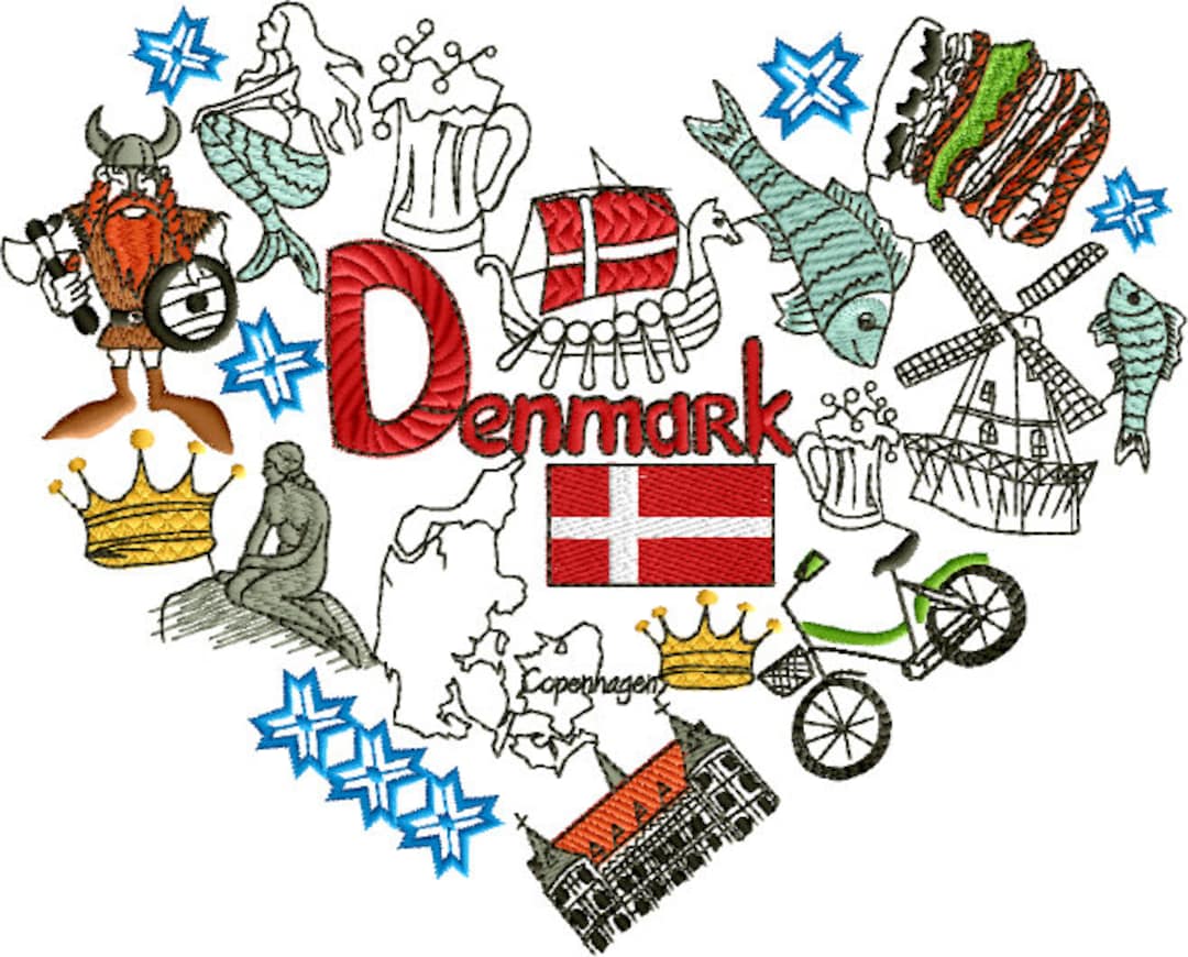 I Love Denmark Machine Embroidery Design - 3 Sizes 5 X 7-inch Hoop, 7 X ...