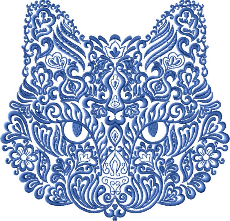 Ornamental Cat Face Machine Embroidery Design in Three Sizes - Etsy