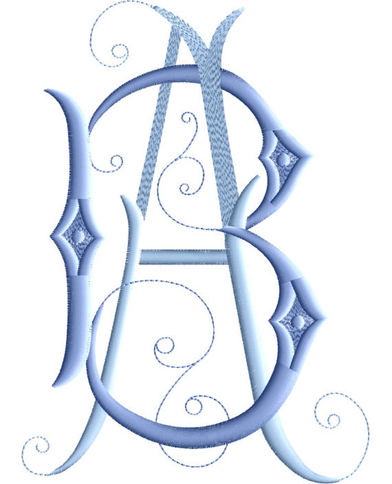 AB 4 Two-letter Monogram Machine Embroidery Design in 4 Sizes - for 5"x ...