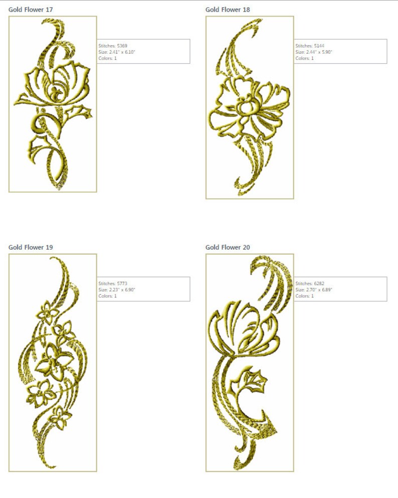 Gold Flowers 20 Machine Embroidery Designs for 5"x7" Hoop, D2117 - Etsy