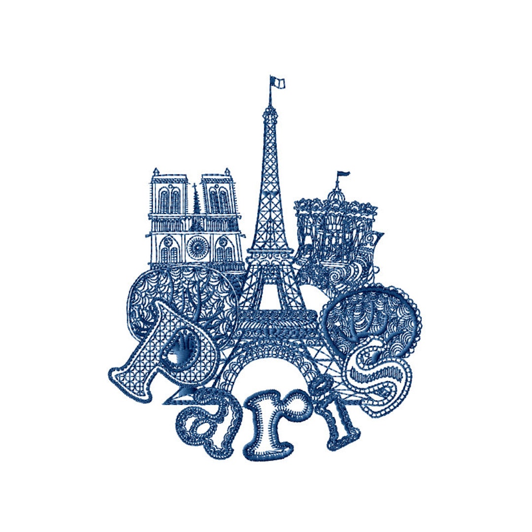 Paris Machine Embroidery Design - 2 Sizes 5 X 7-inch Hoop, 8 X 10-inch ...