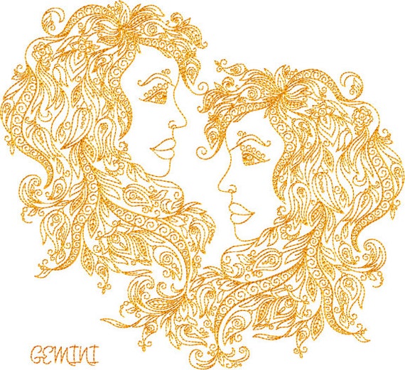 Zodiac Sign Gemini Machine Embroidery Design 3 Sizes 5 X | Etsy