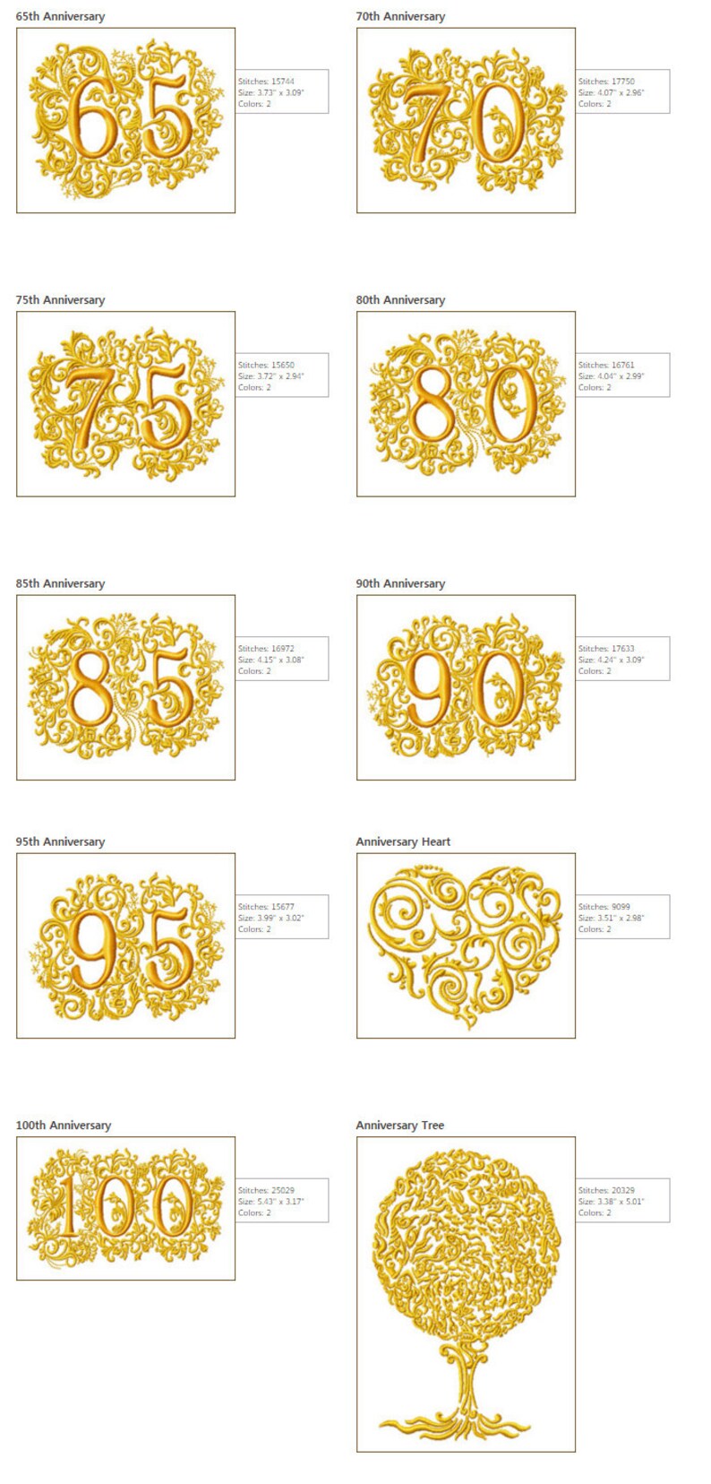 ABC Embroidery 20 Designs Anniversary Numbers for 5"x7" Hoop, D2125 - Etsy