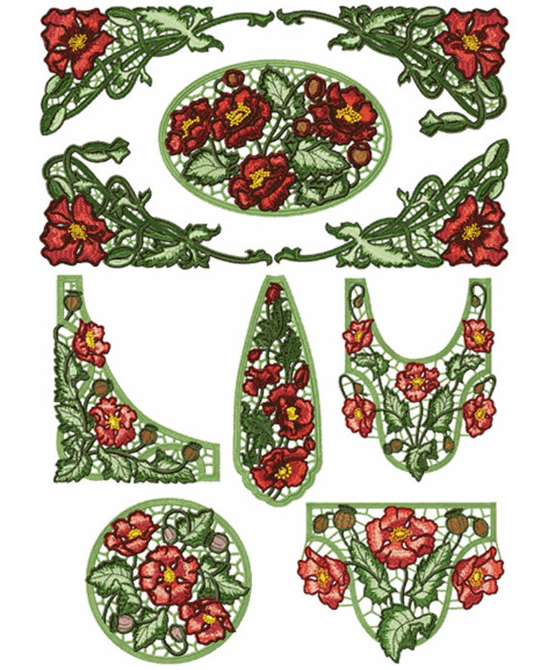 ABC Embroidery Designs 9 Poppies Lace for 5x7 Hoop - Etsy