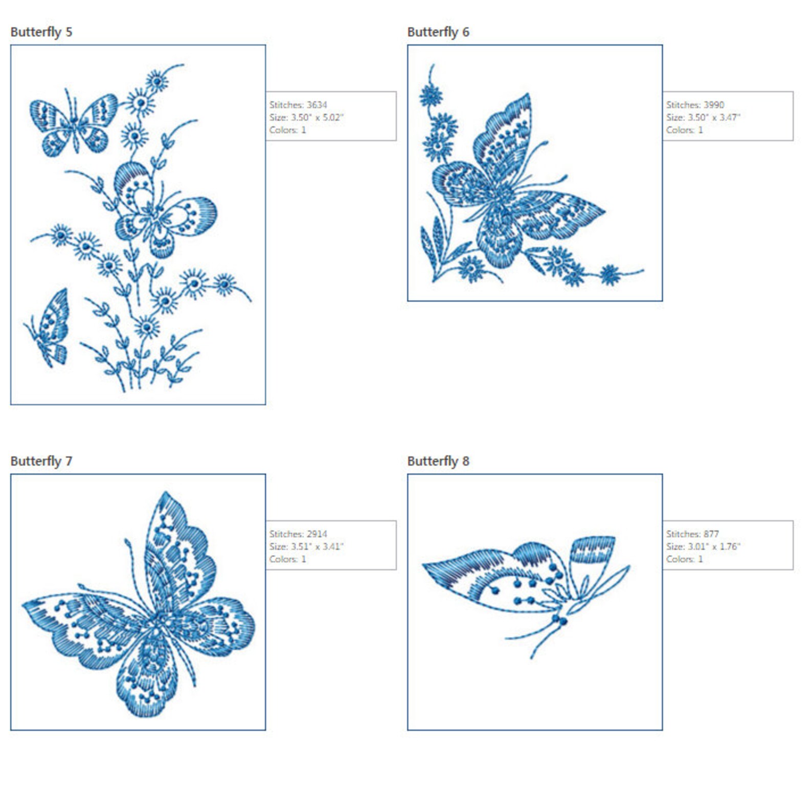 Redwork Butterflies 8 Machine Embroidery Designs for 5"x7" Hoop D2108 ...