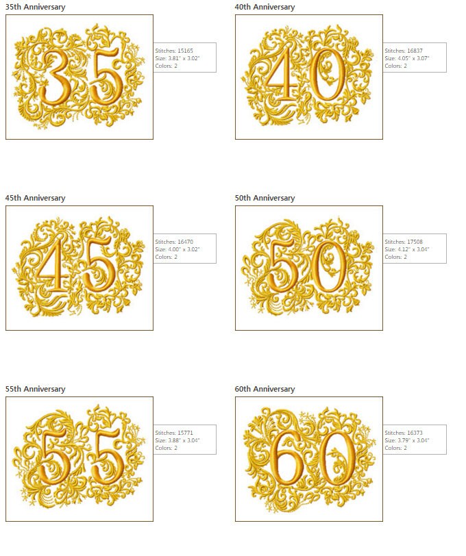 ABC Embroidery 20 Designs Anniversary Numbers for | Etsy