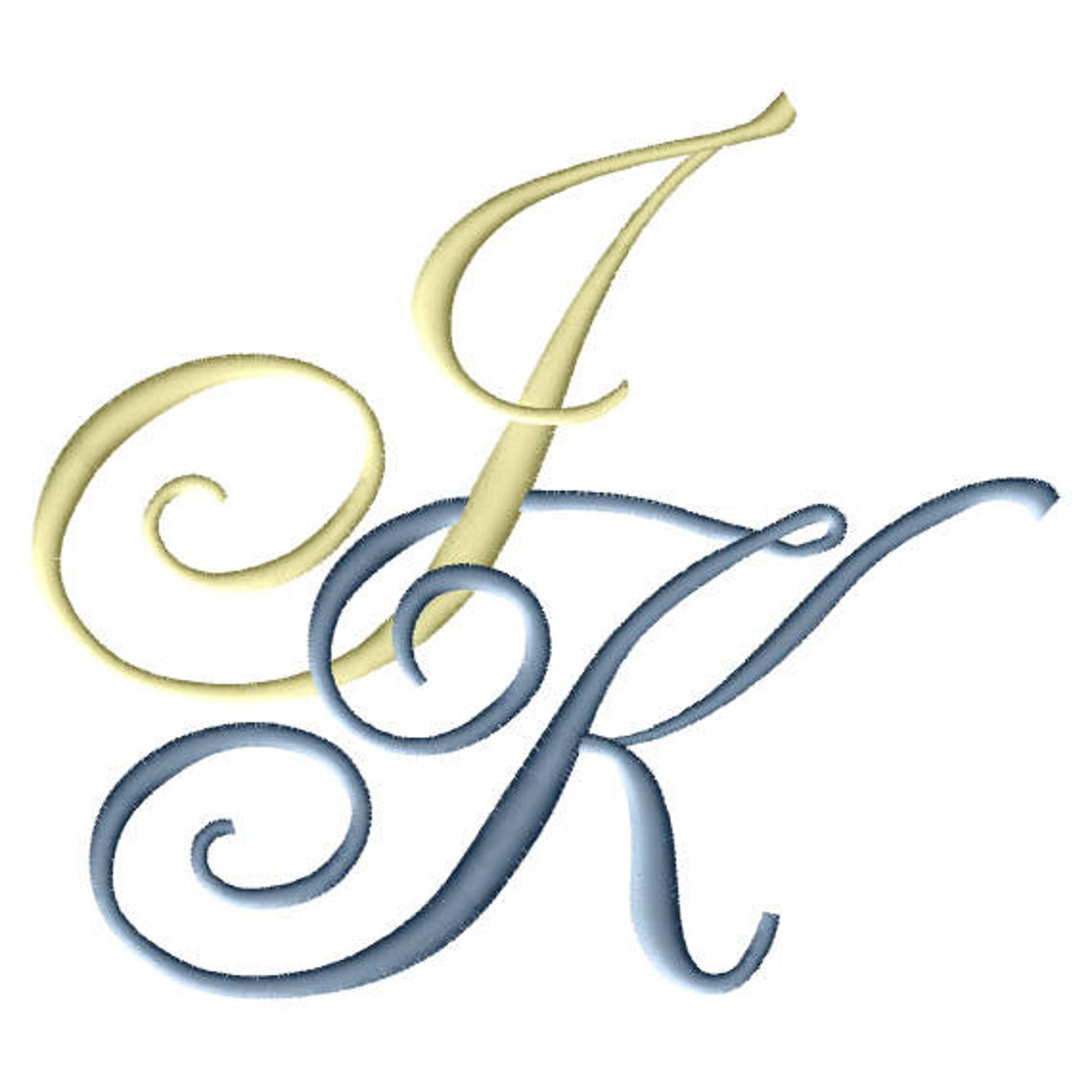 J and K #2 Two-letter Monogram Combination Machine Embroidery Design in ...