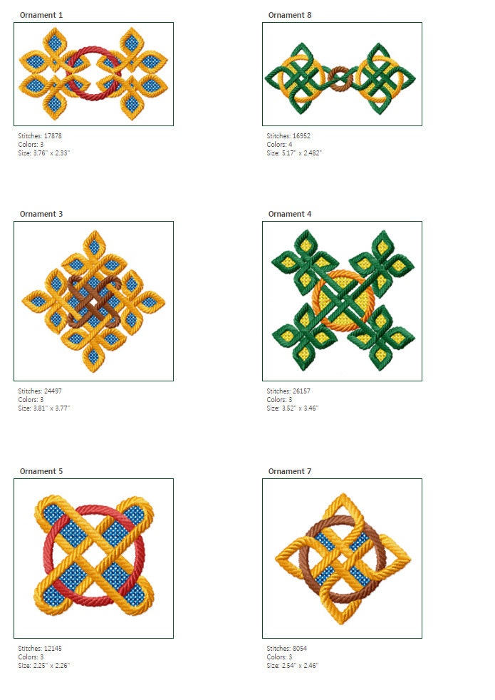 Celtic Ornaments 2 - 9 Machine Embroidery Designs for 5"x7" Hoop, D2182 ...