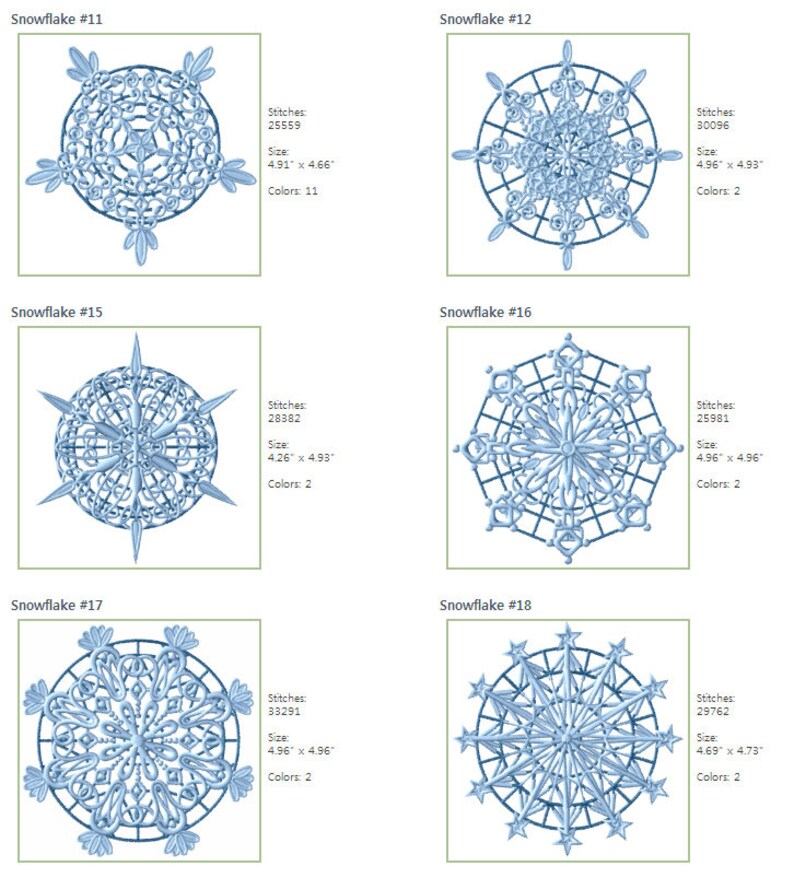 ABC Embroidery 18 Free Standing Lace Snowflakes Designs for 5"x7" Hoop ...