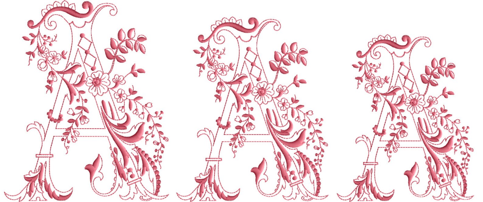 Enlaced Romance Initials 26 Machine Embroidery Letters in 3 Sizes for 5 ...
