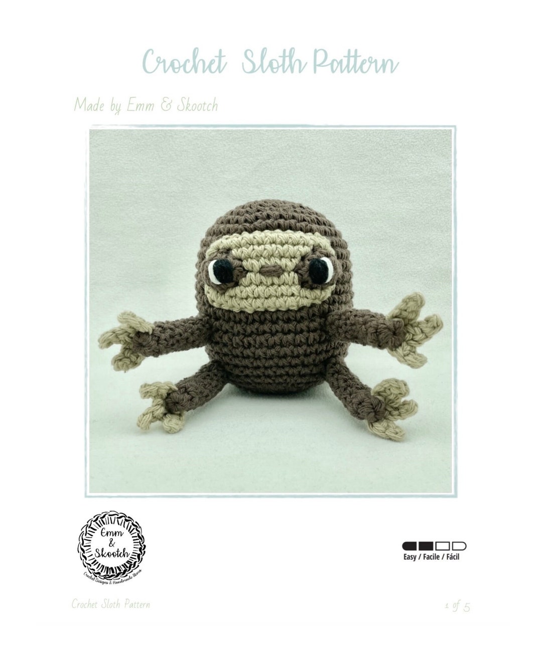 Crochet Sloth Pattern, Amigurumi Sloth Pattern, Stuffed Toy, DIY Sloth ...