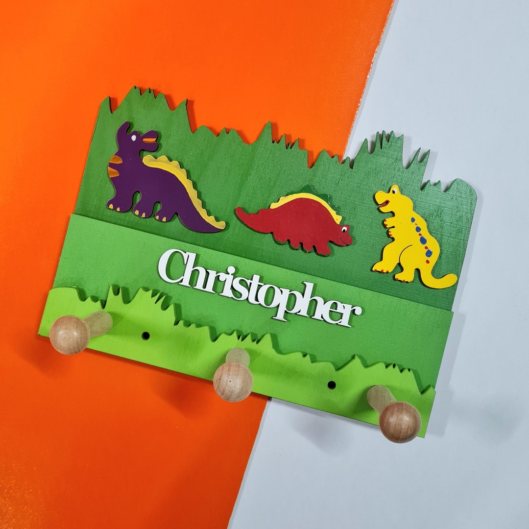 Personalised Dinosaur Wooden Coat Rack/hook/pegs, Kids Bedroom Decor - Etsy