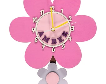 Floral Wooden Wall Clock Spring View Pink Flower Clock Home Décor ...