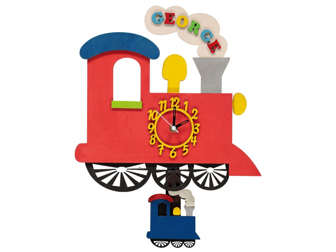 Red Train Personalised Wooden Pendulum Children's Wall Clock - Etsy