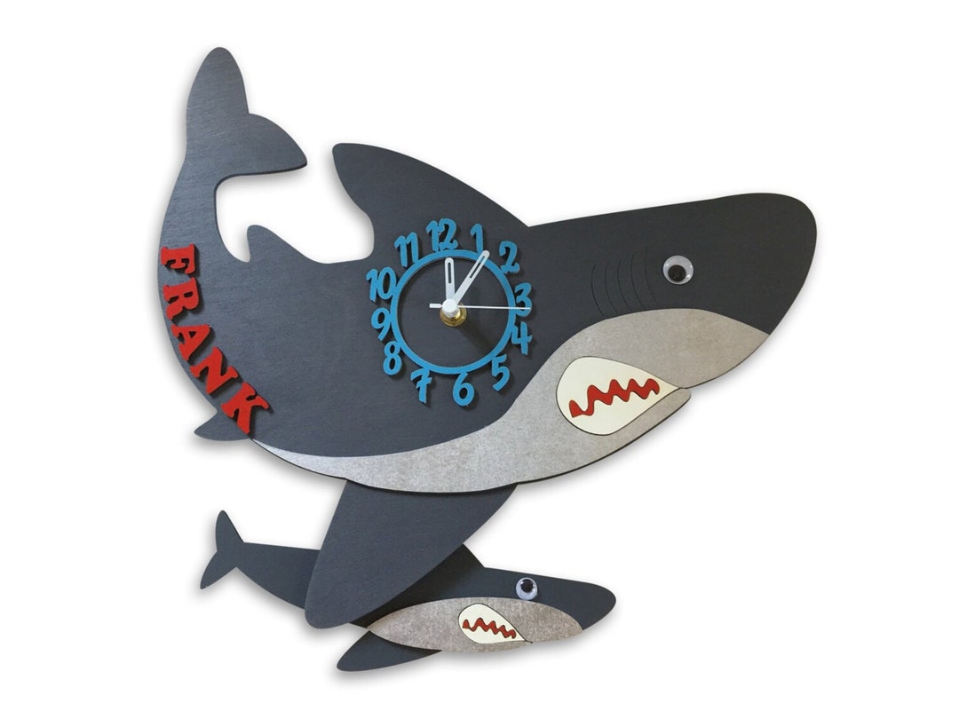 Shark Personalised Wooden Pendulum Children's Clock - Etsy