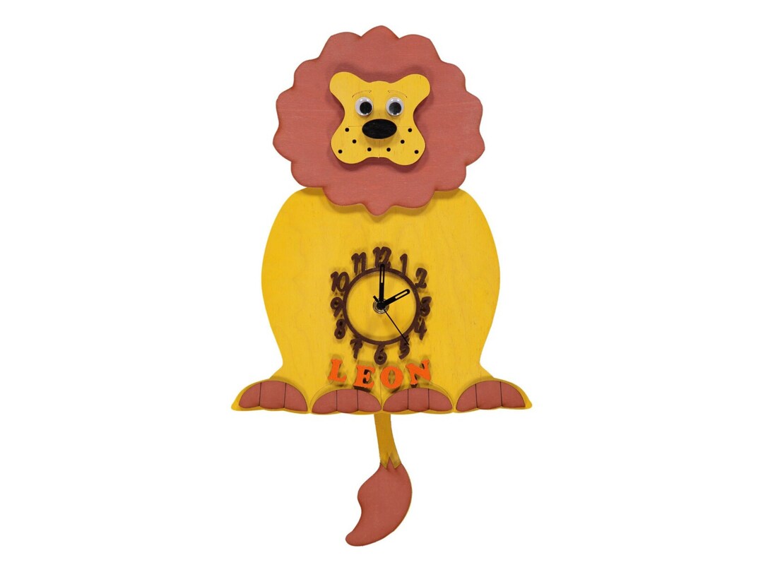 Lion Personalised Wooden Pendulum Children's Wall Clock - Etsy