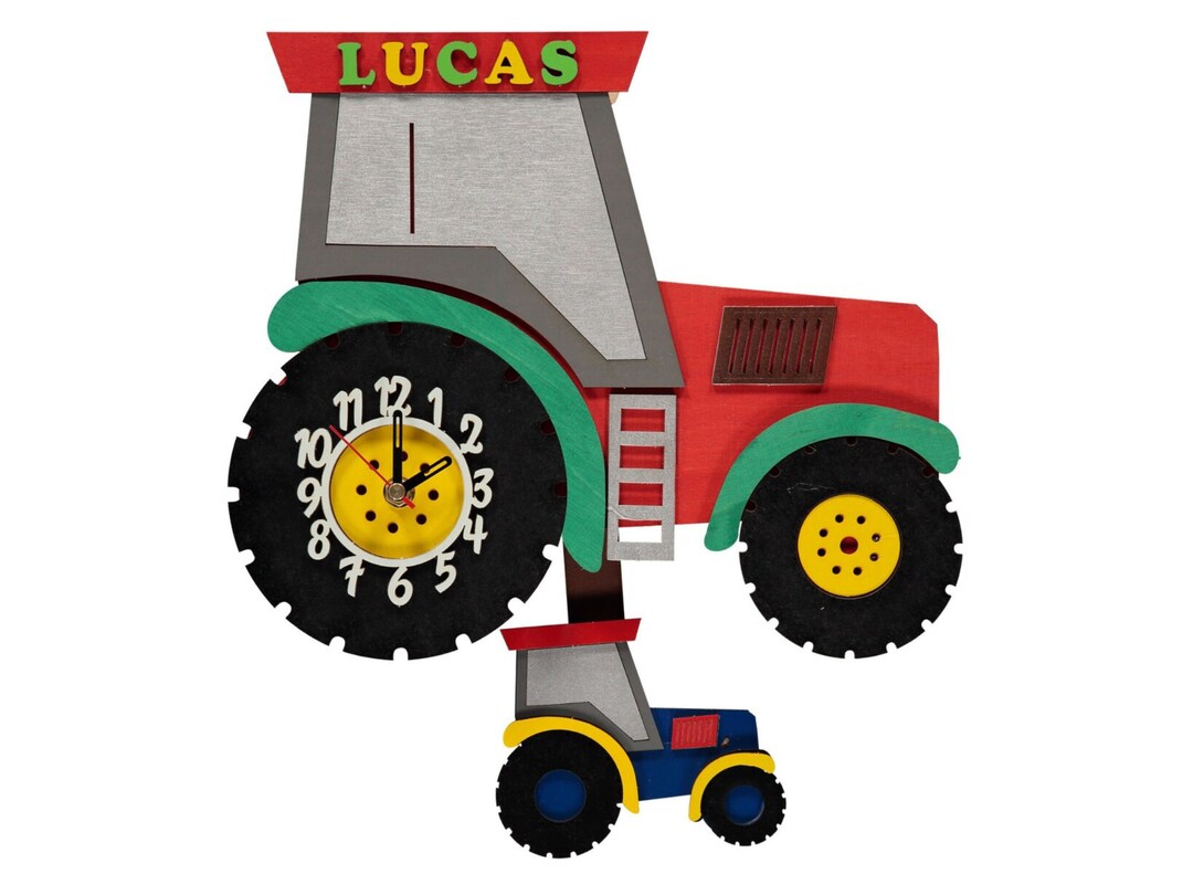 Red Tractor Personalised Wooden Pendulum Children's Clock - Etsy