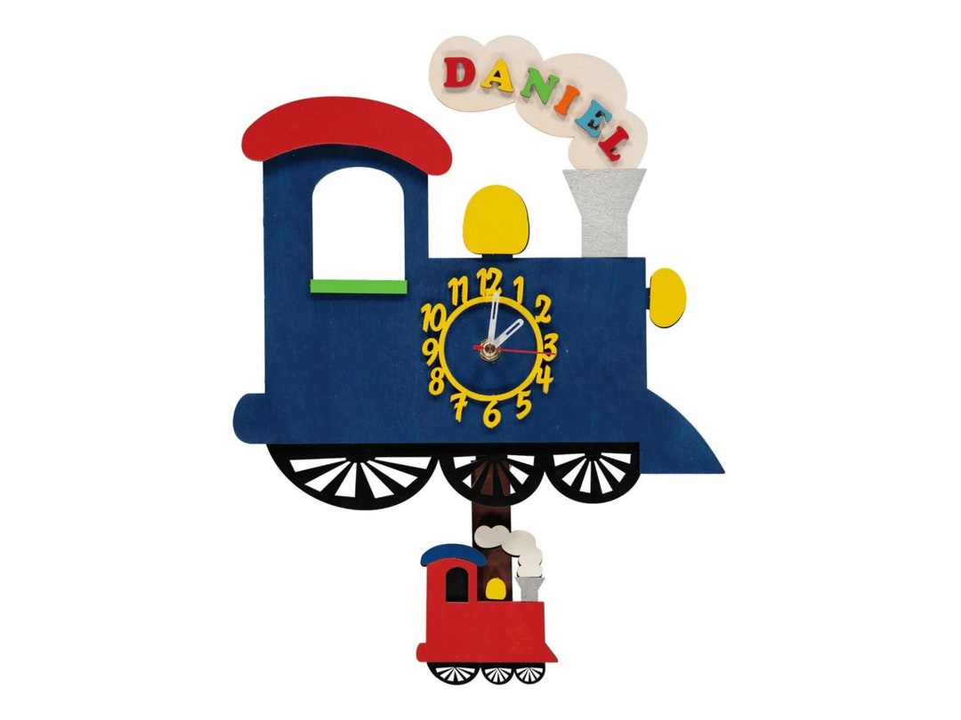 Blue Train Personalised Wooden Pendulum Children's Wall Clock - Etsy