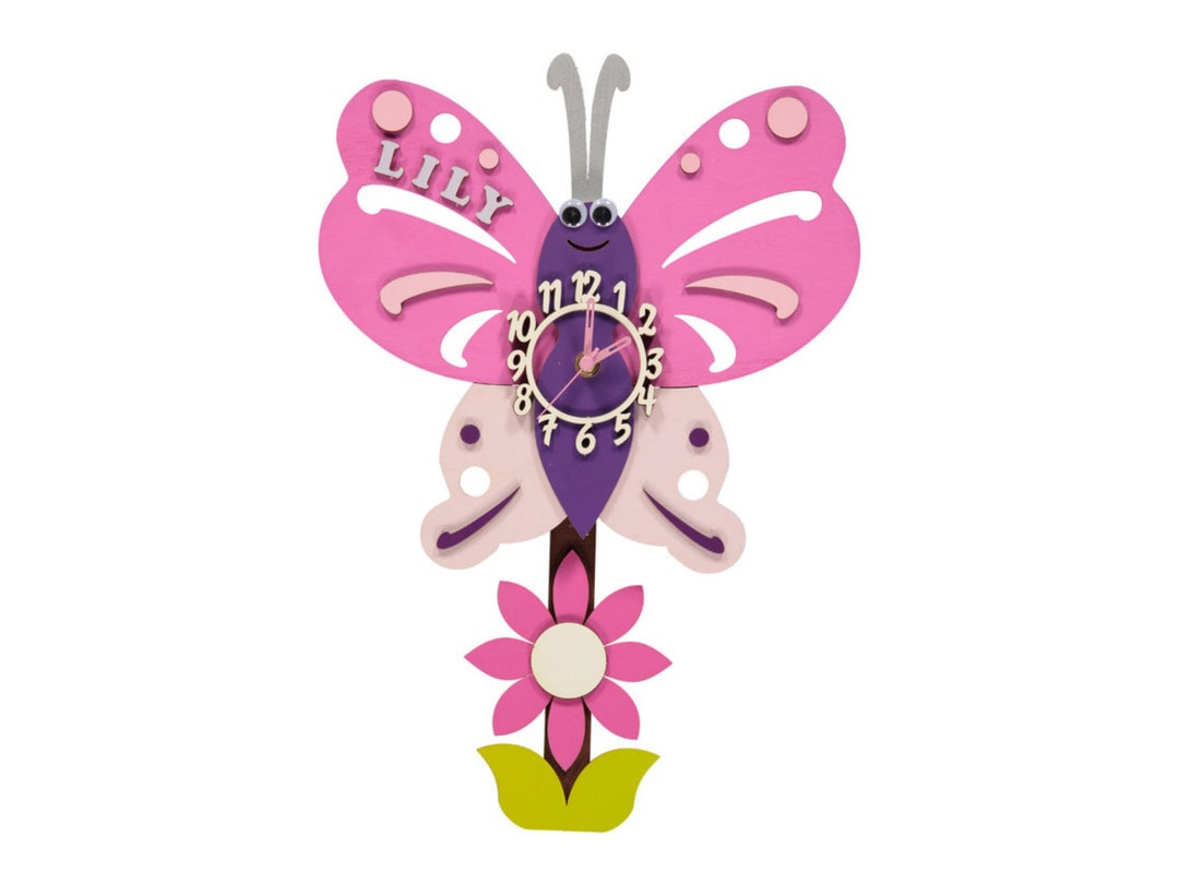 Butterfly Flower Personalised Wooden Pendulum Children's Clock - Etsy