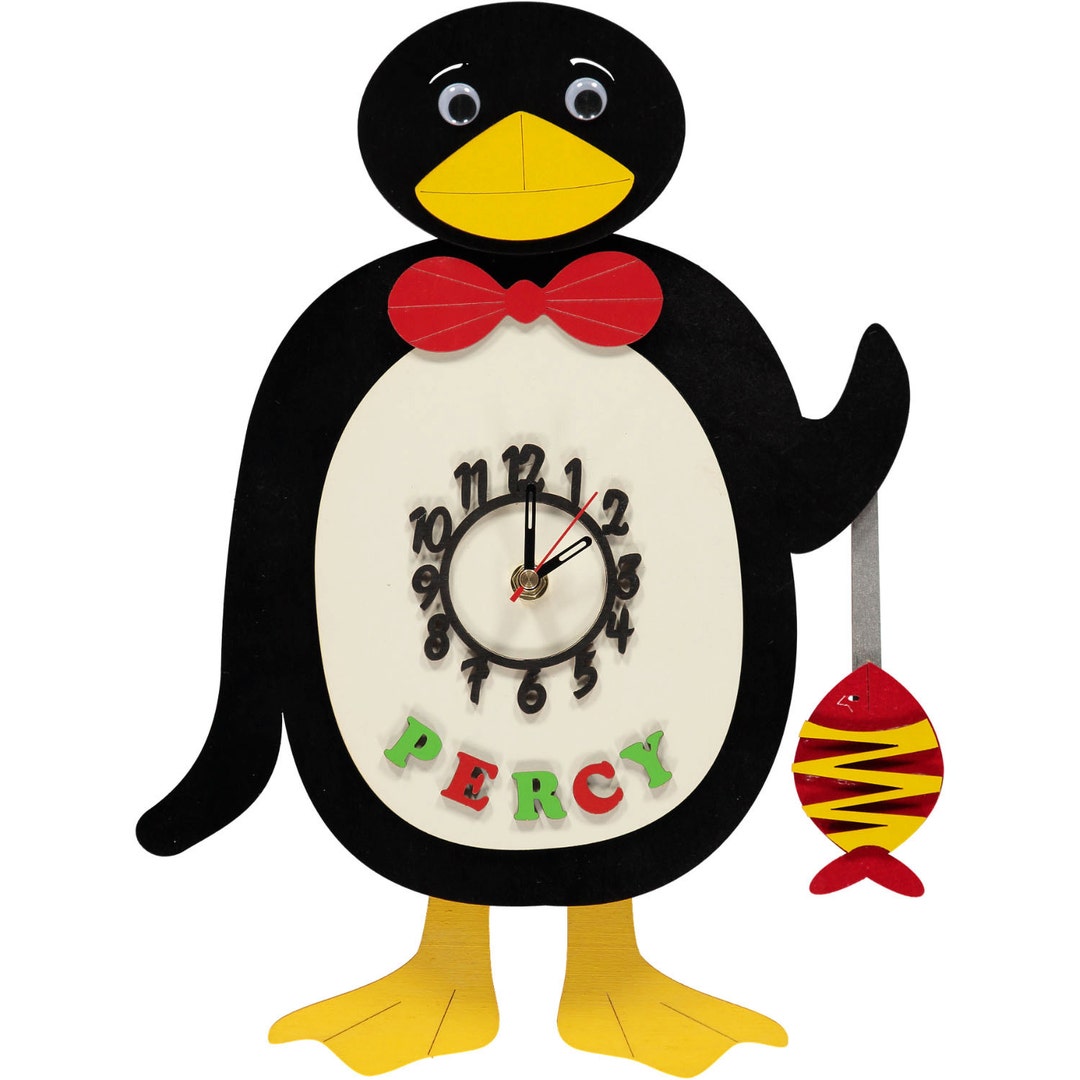 Penguin Personalised Wooden Pendulum Wall Clock - Etsy UK