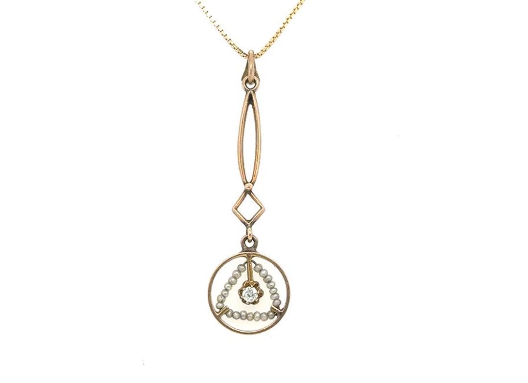 Victorian Diamond Pearl Lavalier Pendant Necklace 14K Old Mine Original ...
