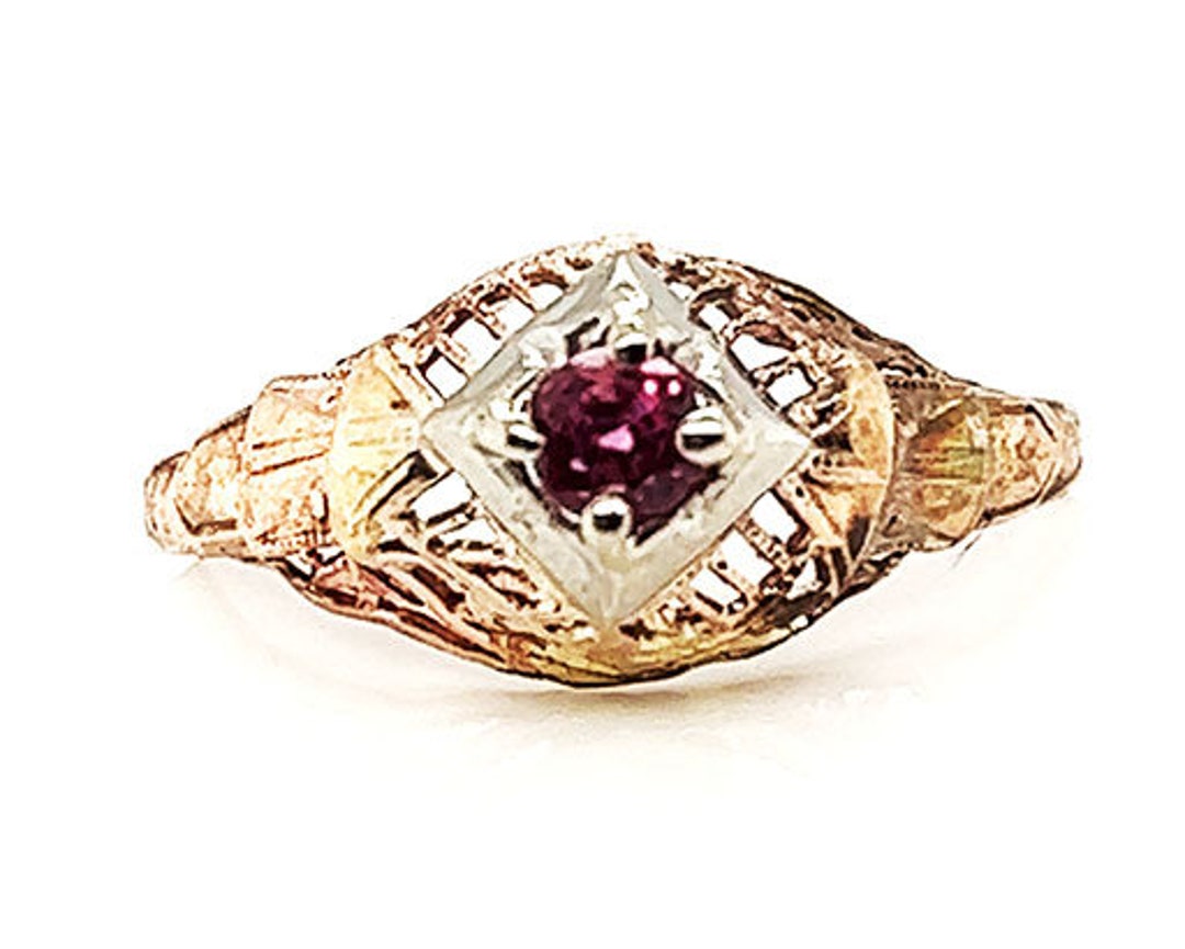 Art Deco Ruby Ring .25ct Original 1920's Antique Filigree 10K Gold SZ 6 ...
