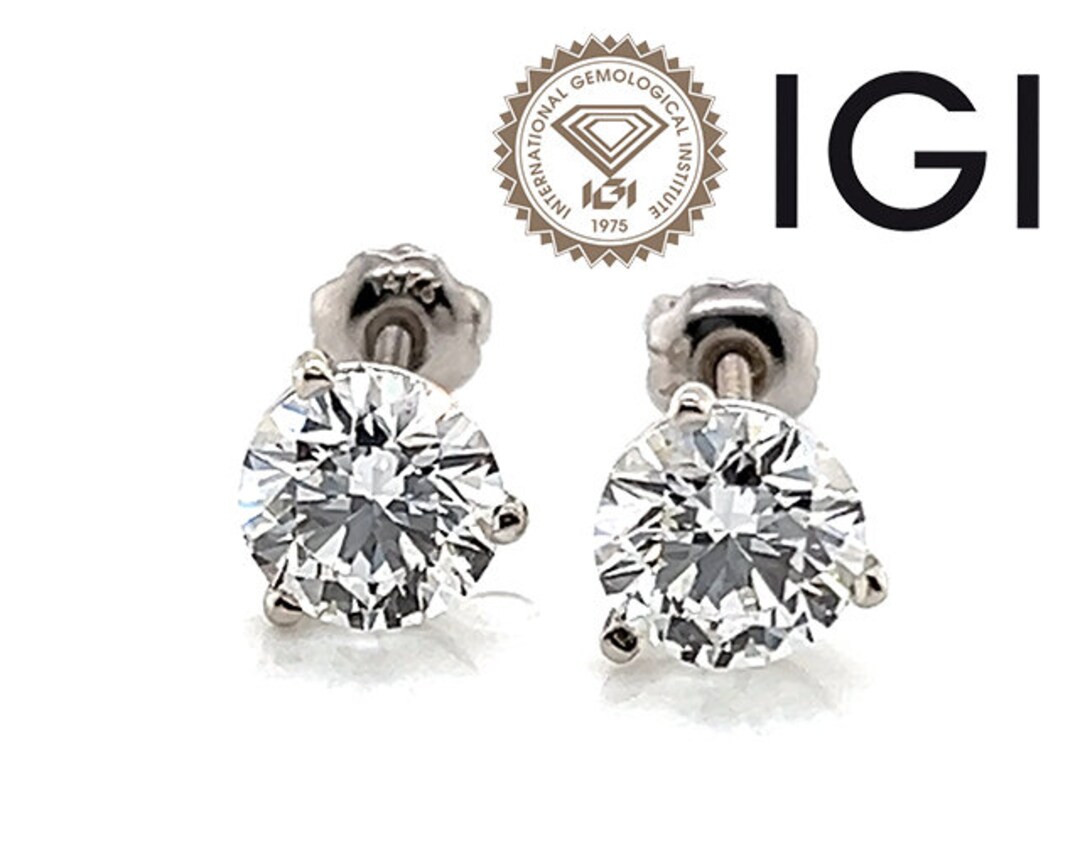 Diamond Stud Earrings IGI Certified RBC 2 Carat D-E SI1 Ideal - Etsy