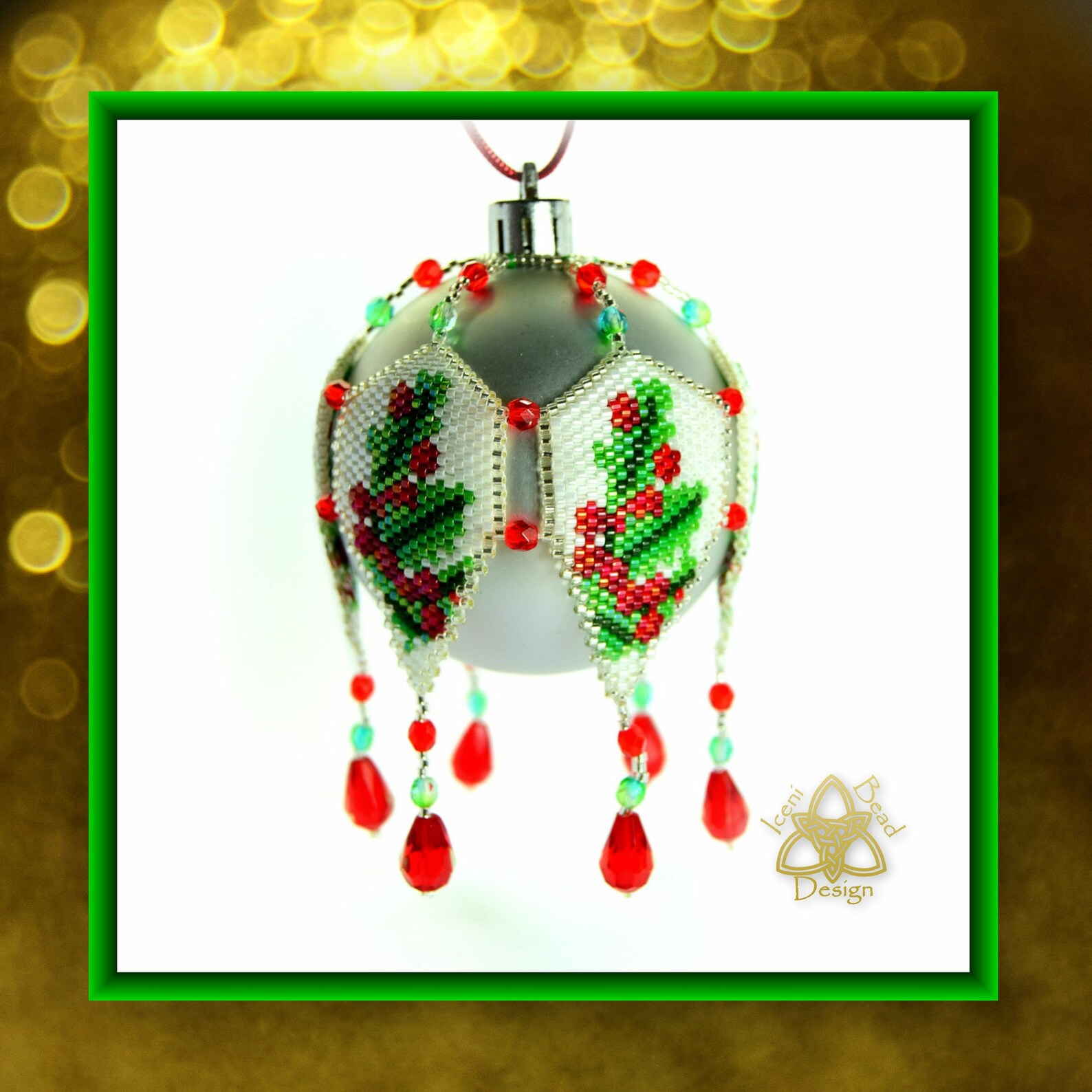 Bead Pattern: Holly Ornament Set Bell, Ornament Cover, Angel and Star ...