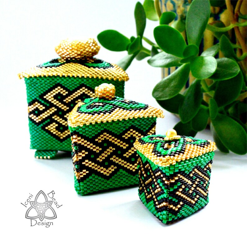 Trio of Beaded Celtic Boxes Teulu Tri Peyote Stitch Boxes | Etsy