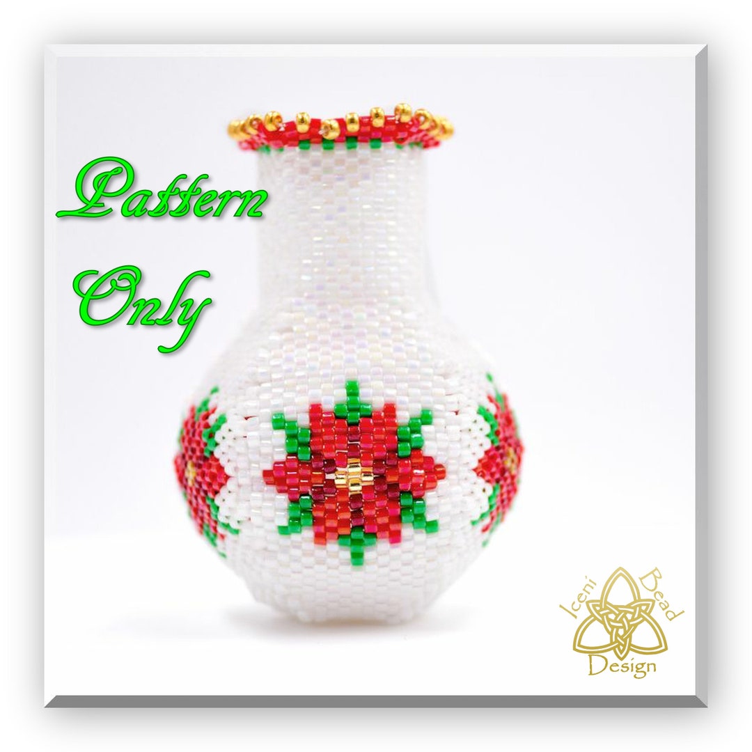 Beaded Vase Pattern, Poinsettia, Peyote Stitch Vase, Pdf Tutorial ...