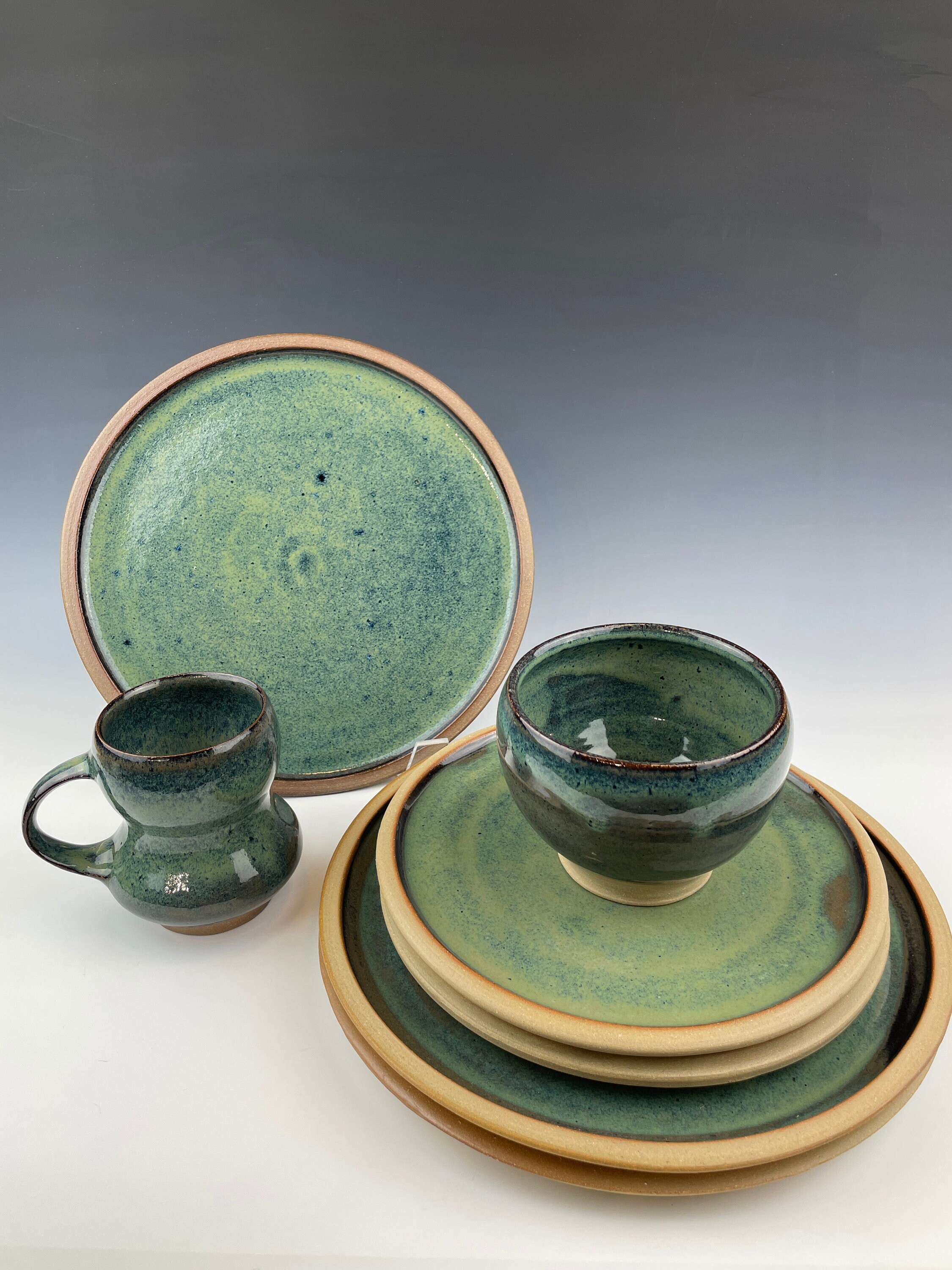 Blue Stoneware Pottery 5-piece Place Setting - Etsy