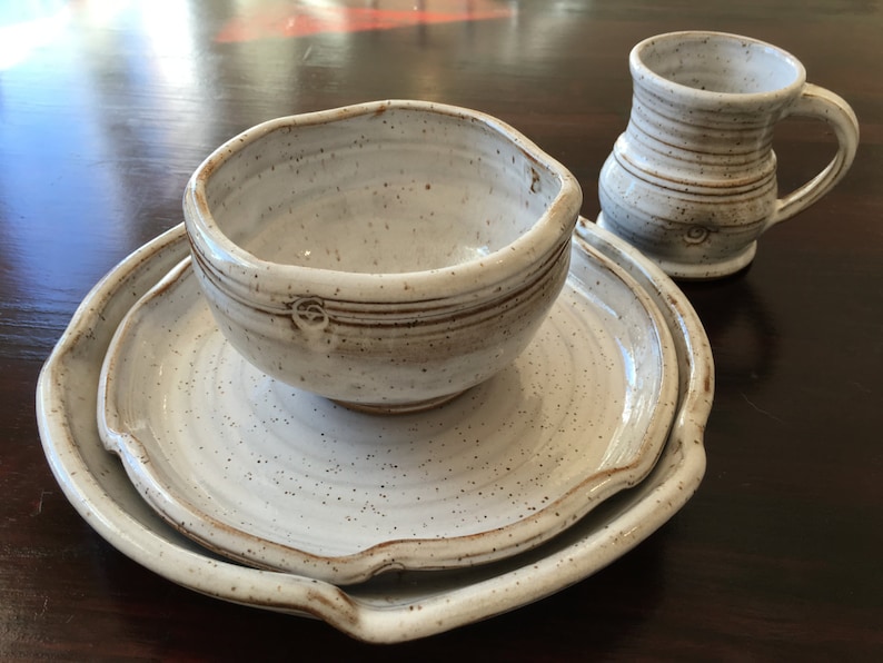 Rustic White Stoneware Pottery 4-piece Place Setting - Etsy