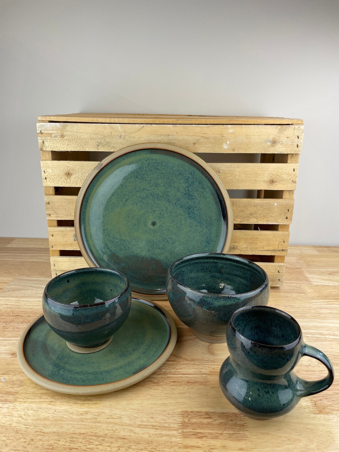 Blue Stoneware Pottery 5-piece Place Setting - Etsy