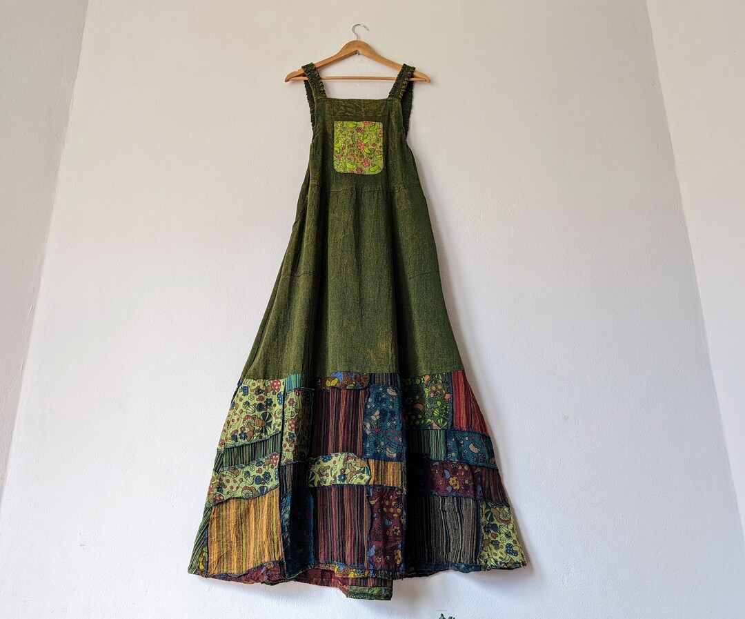 Cotton Patchwork Apron Bib Dress / Boho "nepal" Overall Maxi Dress / by ...