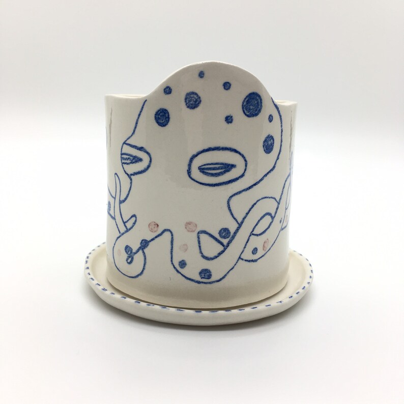 Octopus Handmade and Illustrated Ceramic Flowerpot for Small Succulents ...