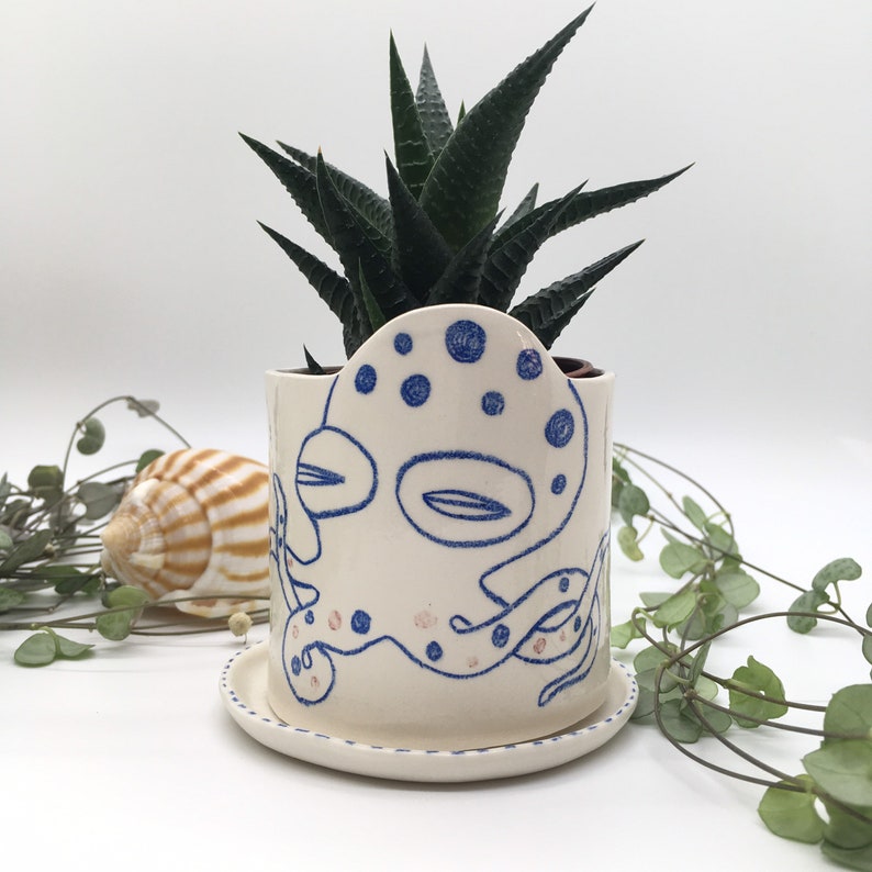Octopus Handmade and Illustrated Ceramic Flowerpot for Small - Etsy