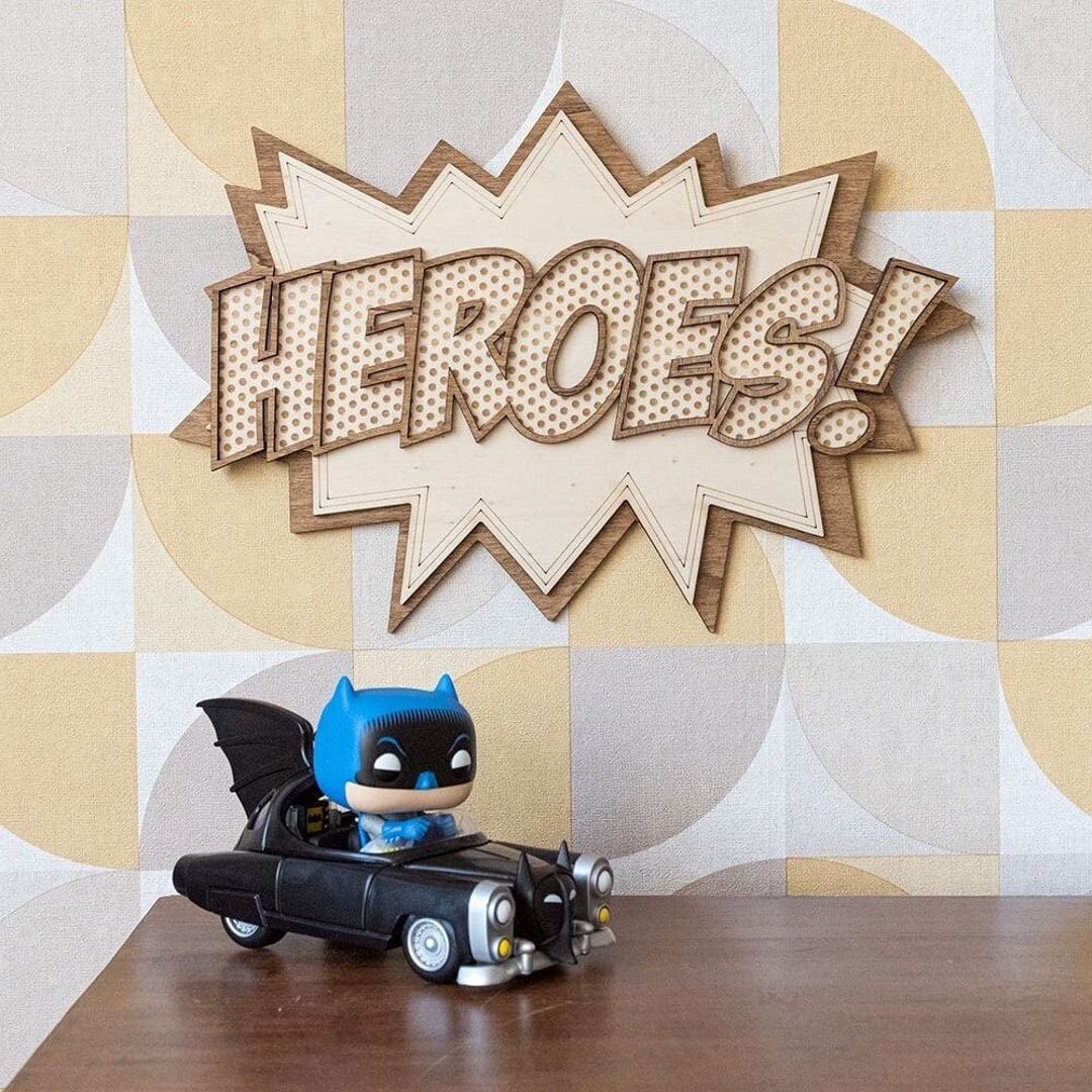 Heroes Comics Comic Style Wall Decoration Wood Geek Retro Vintage Pop ...