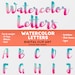 Watercolor Letters Clipart, Pink Blue Gradient Hand Lettering, Numbers ...