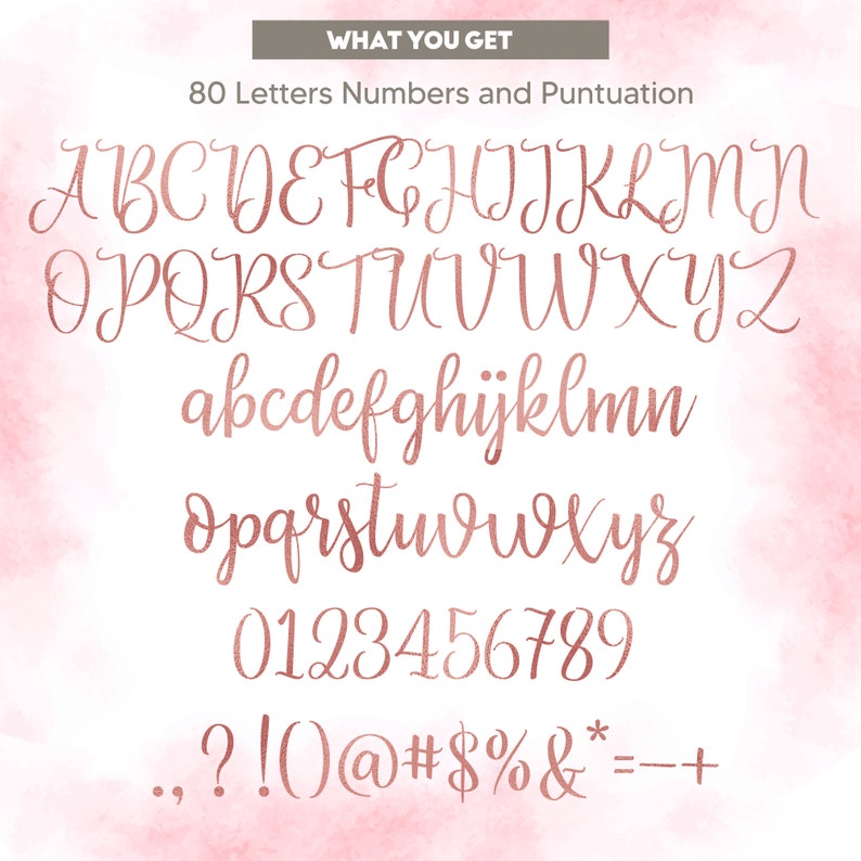 Rose Gold Foil Letters, Alphabet Clipart Hand Lettering, Pink Numbers ...