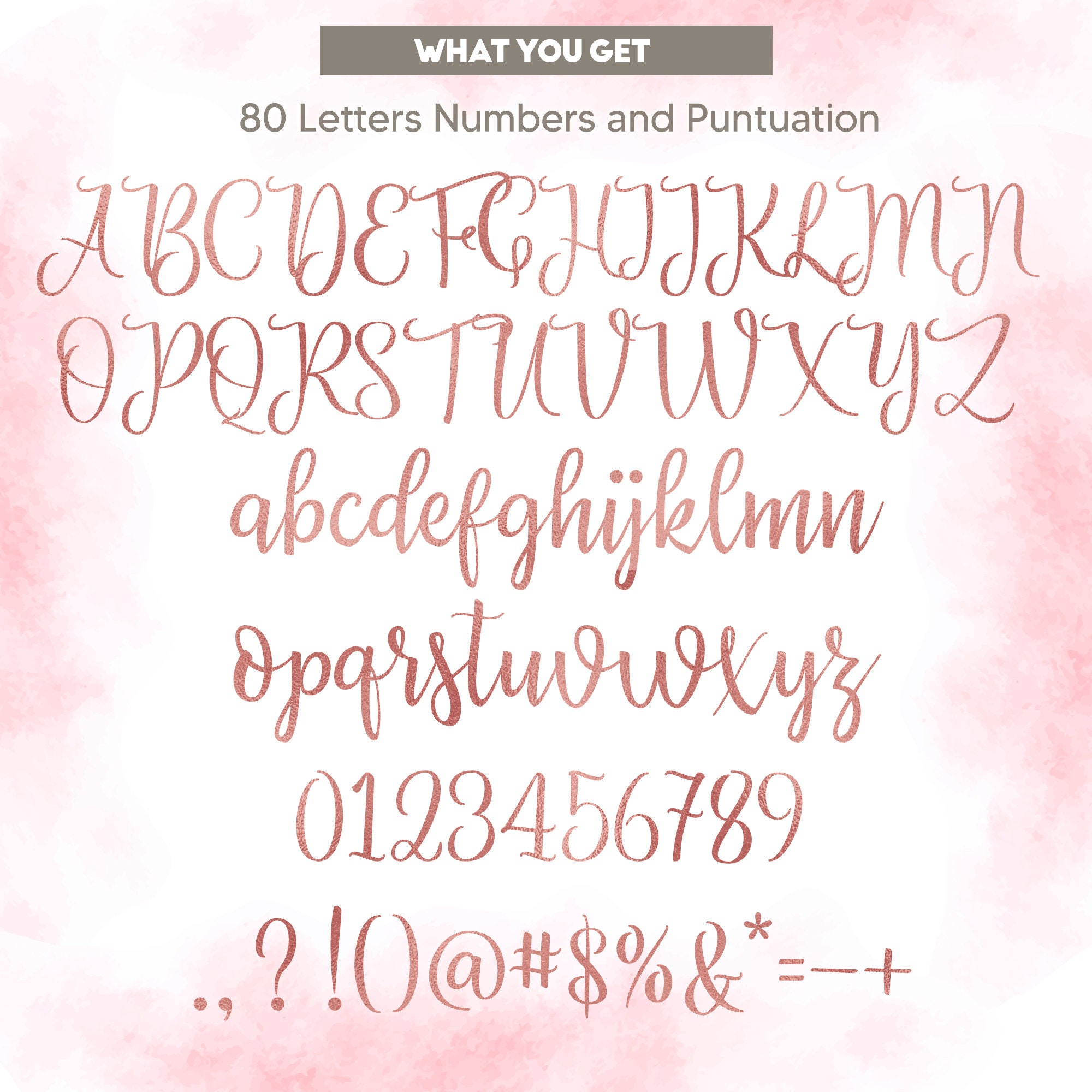 Rose Gold Foil Letters, Alphabet Clipart Hand Lettering, Pink Numbers ...