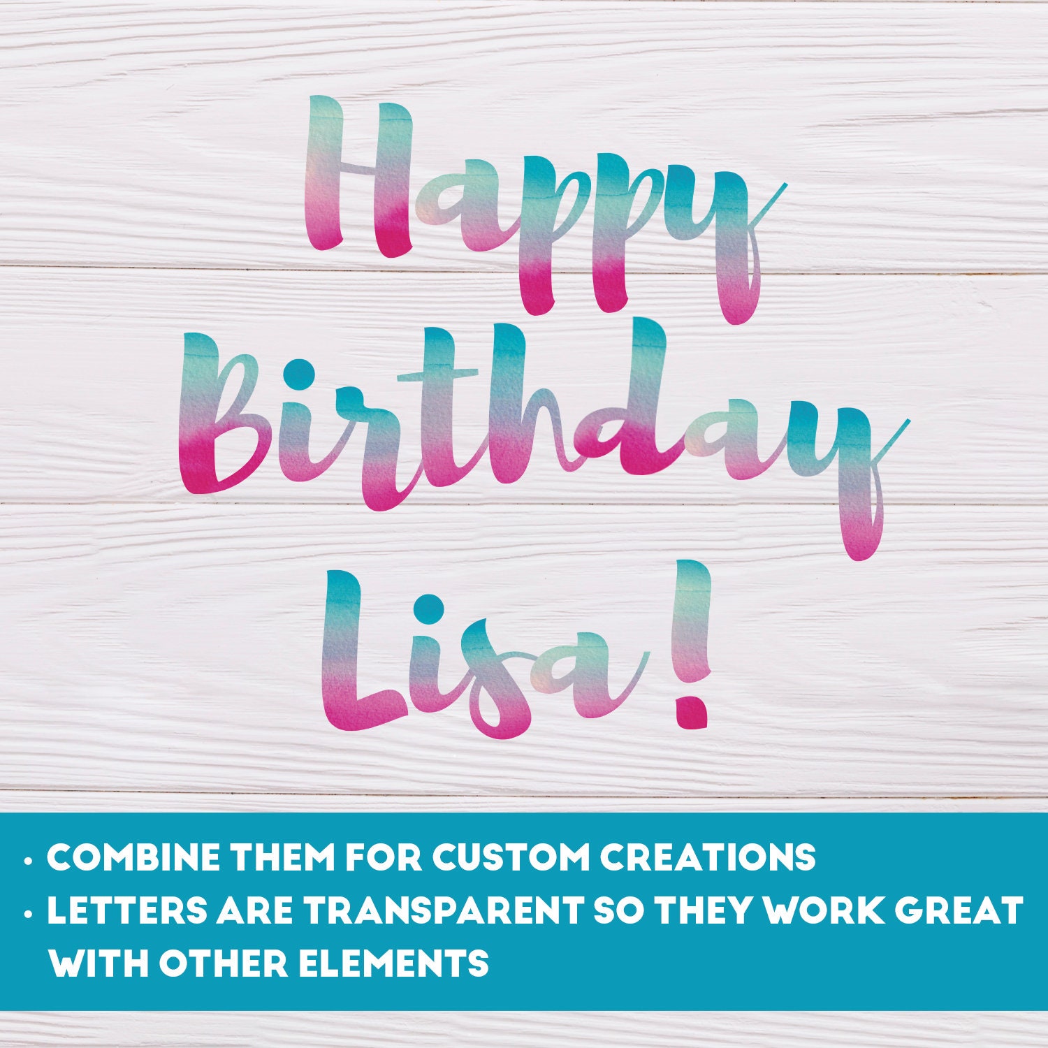 Watercolor Letters Clipart, Pink Blue Gradient Hand Lettering, Numbers ...