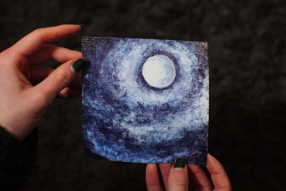 Cloudy Night Print Art Print Night Sky Art Moon Painting | Etsy