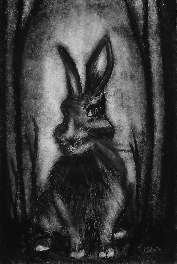Black Rabbit Print Omen Drawing Dark illustration Rabbit | Etsy