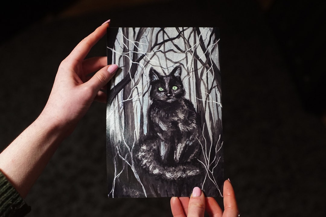 Black Cat Art Print, Witchy Art, Gothic Painting, Cat Painting, Spooky Cat, Dark Art Print ...