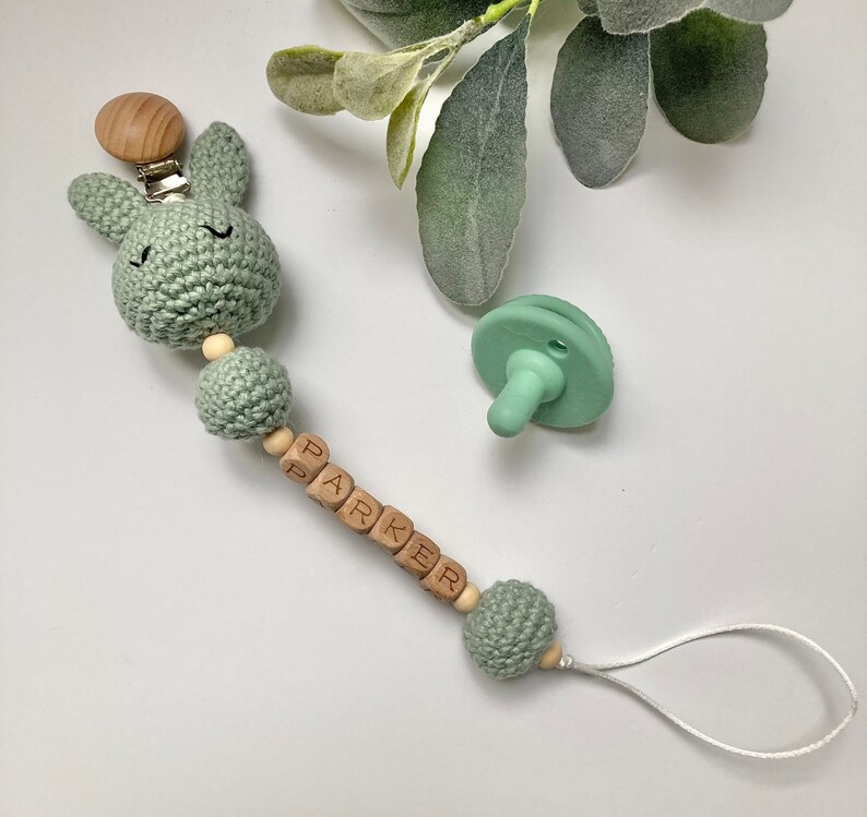 Personalized Pacifier Clip, Crochet Bunny Pacifier Holder, Custom ...