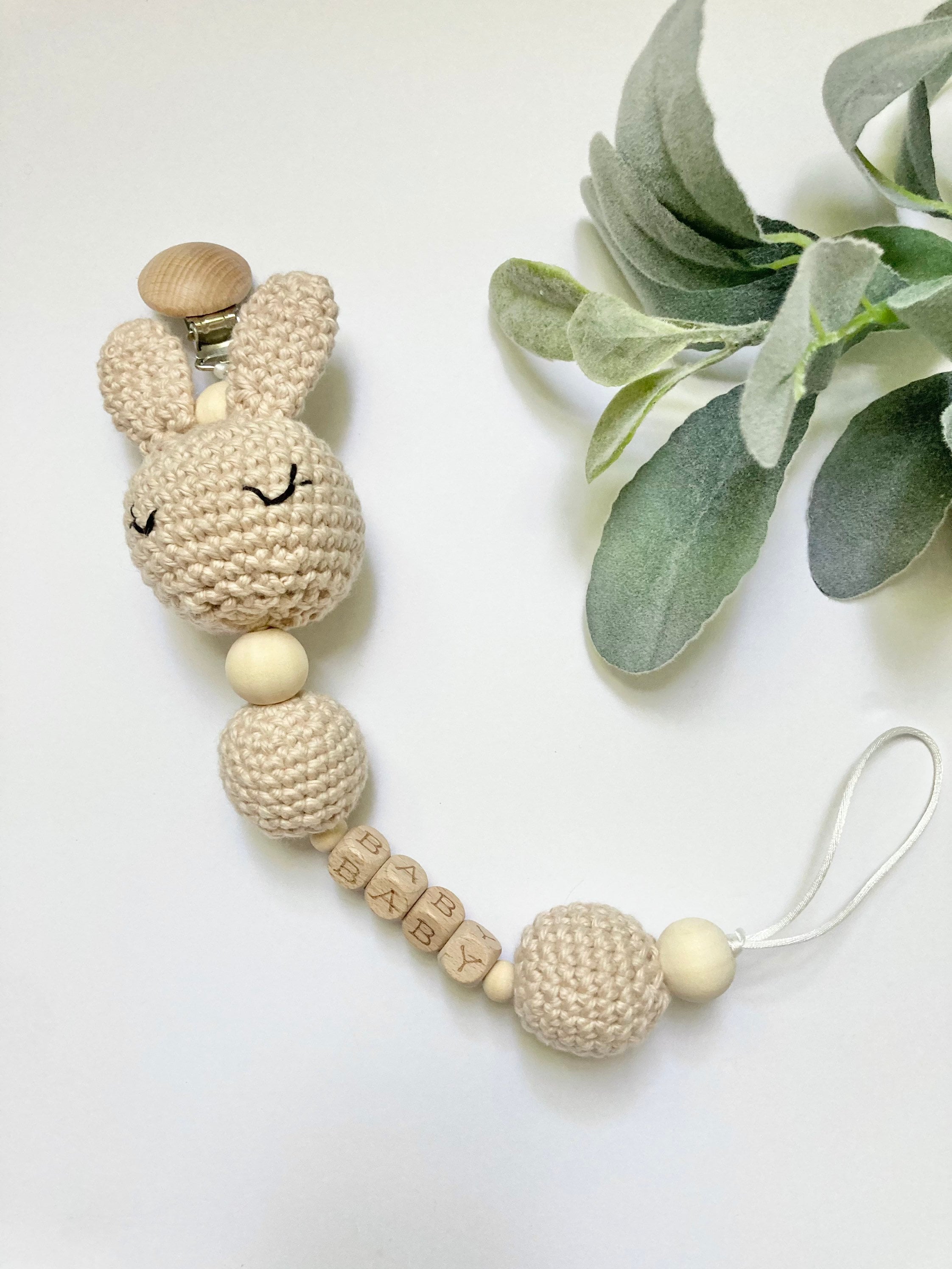 Personalized Pacifier Clip, Crochet Bunny Pacifier Holder, Custom ...