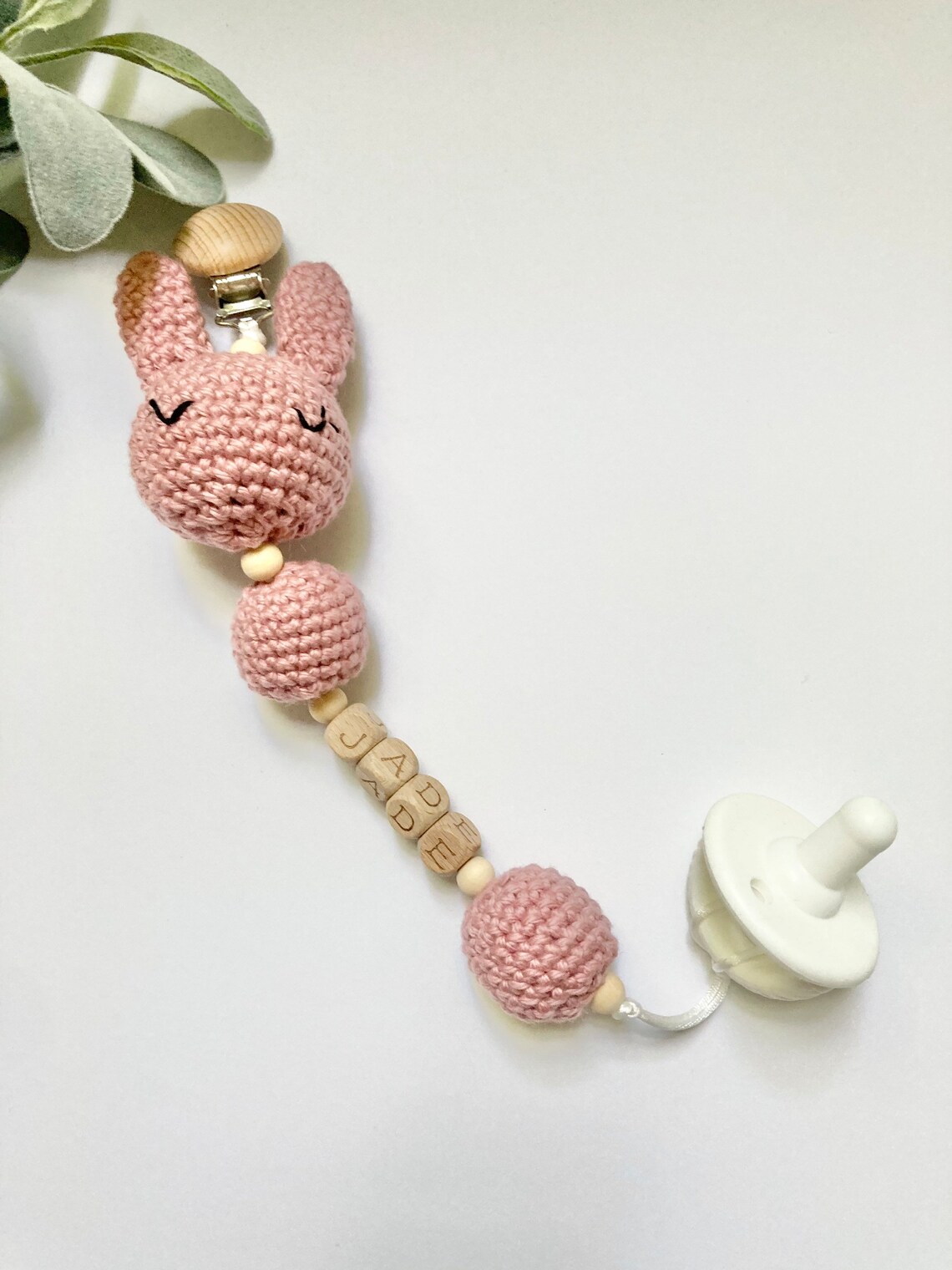 Personalized Pacifier Clip Crochet Bunny Pacifier Holder - Etsy